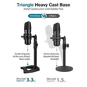 InnoGear Desktop Microphone Stand, Mic Stand Desk Table with Weighted Base Shock Mount Mic Clip 3/8" to 5/8" Adapter Adjustable Height for Hyper X QuadCast Fifine K669B AT2020 Shure SM58 PGA48