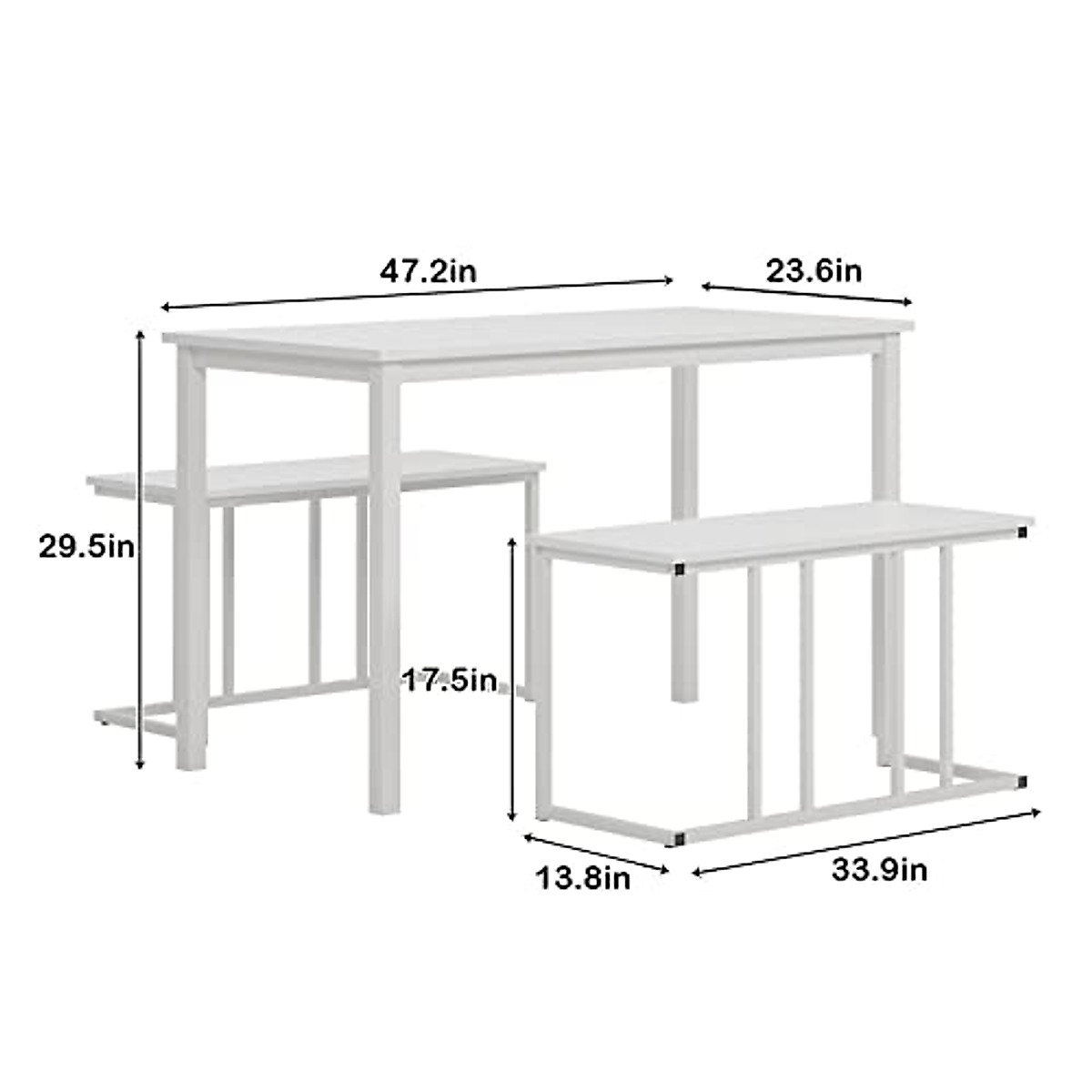 SogesPower Kitchen Table Set with Dining Chairs 47.2 inches Industrial Dining Table Set for 2 Person Modern Kitchen Furniture Suitable for Kitchen Dining Room,White