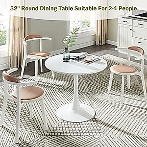 STYLIFING Dining Table 32" Mid-Century Modern Round Dining Table Coffee Table with Round Top and Pedestal Base in White