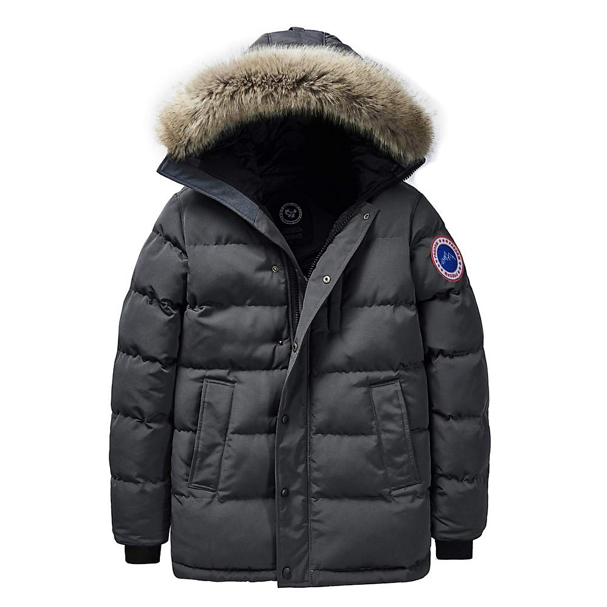 FREDRM Men's Winter Coat Water-Repellent Windproof Fur Hooded Thicken Long Parka Puffer Jacket (gray-1, L)