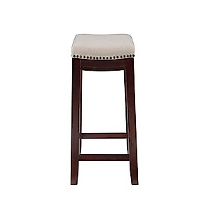 Linon Linen and Dark Backless Claridge Stool, Counter Height, Beige & Dark Walnut
