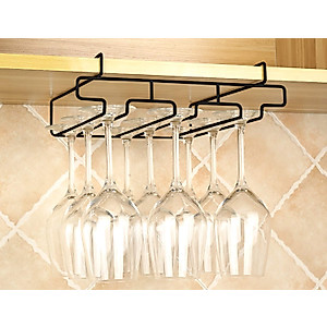 Bafvt Wine Glass Holder - Stemware Rack Under Cabinet - 304 Stainless Steel Hanger Storage Shelf, Fit for The Cabinet 0.8“ or Less (black, 3 Rows)