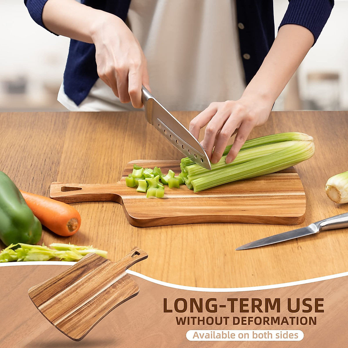 Acacia Wood Cutting Board with Handle for kitchen- EVNSIX Wooden Chopping Board Countertop for Meat, Bread, Vegetables Fruits Charcuterie Cheese Serving Boards,Decorative for Kitchen and Dining