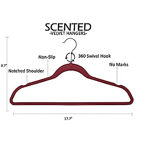 HangAroma Non-Slip Scented Velvet Hangers - Heavy Duty Clothes Hanger - Ultra Thin Space Saving 360 Degree Swivel Hook - Ideal for Coats, Jackets, Pants, & Dress - Watermelon - 12 Pack