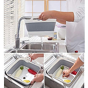 Dish Basin Collapsible with Drain Plug Carry Handles, Foldable Sink Tub, Dish Wash Basin, Portable Dish Tub, Collapsible Dishpan for Camping Dish Washing Tub and RV Sink (9.3L Capacity) (Grey)