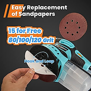 GoGonova 3.0A (360W) Orbit Sander, 6 Speeds Random Orbital Sander, 5” Electric Sander Kit with 15pcs Sandpapers, Dust Collector and Vacuum Adapter, Ideal Power Sander for Woodworking