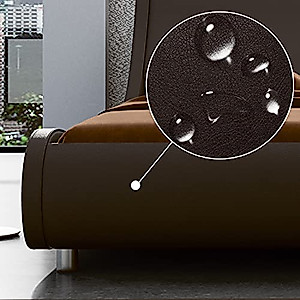 SHA CERLIN Modern Low Profile Platform Bed Frame Queen Size, Stylish Faux Leather Upholstered Sleigh Bed with Adjustable Headboard, No Box Spring Needed, Brown