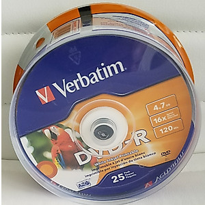 Verbatim DVD-R 4.7Gb 16X White Inkjet Hub Printable 25pk Spindle