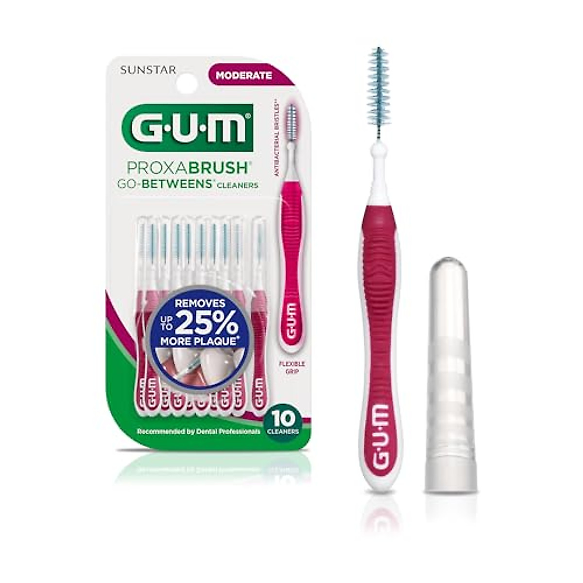 GUM Proxabrush Go-Betweens - Moderate - Interdental Brushes - Soft Bristled Dental Picks for Plaque Removal & Gum Health - Safe for Braces & Dental Devices, 10ct