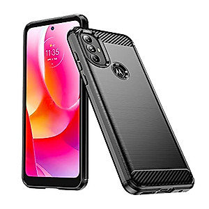 GSDCB Case for Motorola Moto G Power 2022 Case with Tempered Glass Screen Protector, Carbon Fiber Brushed Texture Soft Flexible TPU Slim Fit Shockproof Phone Cover for Women Men Girls Boys (Black)