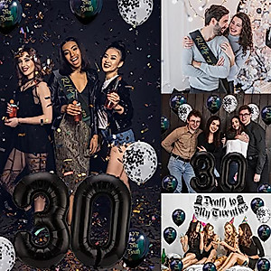 Death to My 20s Decorations, 30th Birthday Decorations for Him with Rip to My 20s Sash,30 Number Balloons Death to My Twenties Banner,Black and White Foil Balloons