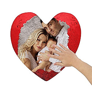 V2G1K2HJ.d Custom Photo Heart Shape Sequin Pillow Custom Sequin Magic Pillow Flip Pillow Pillow Magic Reversible Pillow Home Decoration Christmas Birthday Personalized Gift