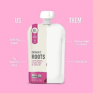 Serenity Kids 6+ Months USDA Organic Veggie Puree Baby Food Pouches | No Sugary Fruits or Added Sugar | Allergen Free | 3.5 Ounce BPA-Free Pouch | Roots | 6 Count