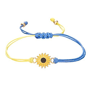 COLORFUL BLING 2 Pcs Set Ukraine Flag Bracelet with Natural Crystal Bracelet + Ukrainian Yellow Blue Bracelet Hand Braided Bracelet for Men Women Kids Unisex - Style D