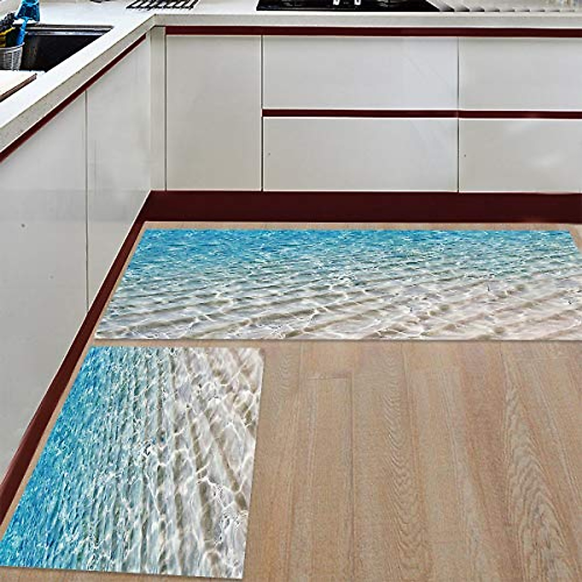 Big buy store Kitchen Rug Sets 2 Piece Beach Theme Non Slip Anti Fatigue Floor Mats Clear Sea Sand Ocean Comfort Soft Absorb Cushioned Standing Doormat Runner Rugs (19.7x31.5+19.7x47.2 inch)
