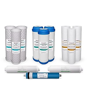 Max Water Replacement Filter Set for Standard 5 Stage Reverse Osmosis Water filter System 50 GPD RO Membrane Filters - 12 Pack - 10 inch Standard Size Water Filters