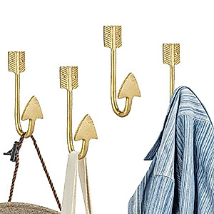 MyGift Handcrafted Vintage Gold Metal Wall Mounted Coat Hook with Arrow Shaped Design, Entryway Hanging Storage Hooks, Set of 4 - Made in India