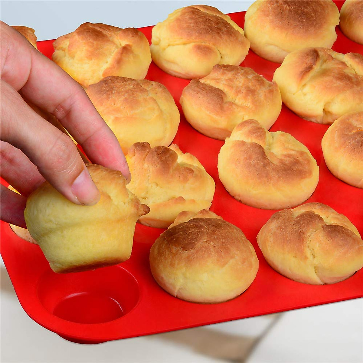 SJ European LFGB Silicone Muffin Pan Baking Trays, 2-Pack, 12-Cup & 24-Cup Cupcake Pans Silicone Baking Molds, Red, Non-Stick & BPA Free