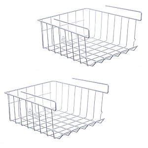 ASTOTSELL Under Shelf Storage Basket, 2-Pack Under Shelf Hanging Metal Wire Storage Basket Organizer for Kitchen, Office, Pantry, Bathroom, Cabinet, White