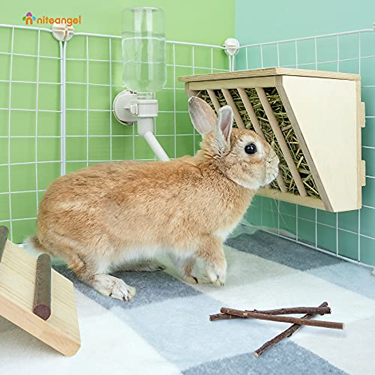 Niteangel Pet Wooden Hay Manger with Seat, Large Size, 9-7/8'' x 6-3/4'' x 8'' (Plywood)