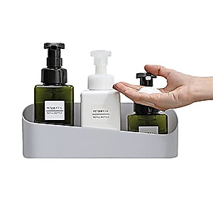 QIVANLIFE Shower Caddy Basket Shelf,Bathroom Shower Storage Organizer Wall Mounted Bathroom Shelf with Adhesive,Shampoo Holder Organizer,Storage Rack for Toilet, Kitchen Spice Racks Holder (Grey)