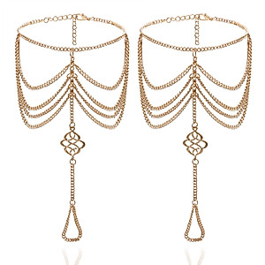 Bienvenu 2 PCS Multi Chain Beach Tassels Anklet Chain Bracelet Barefoot Sandals Foot Jewelry