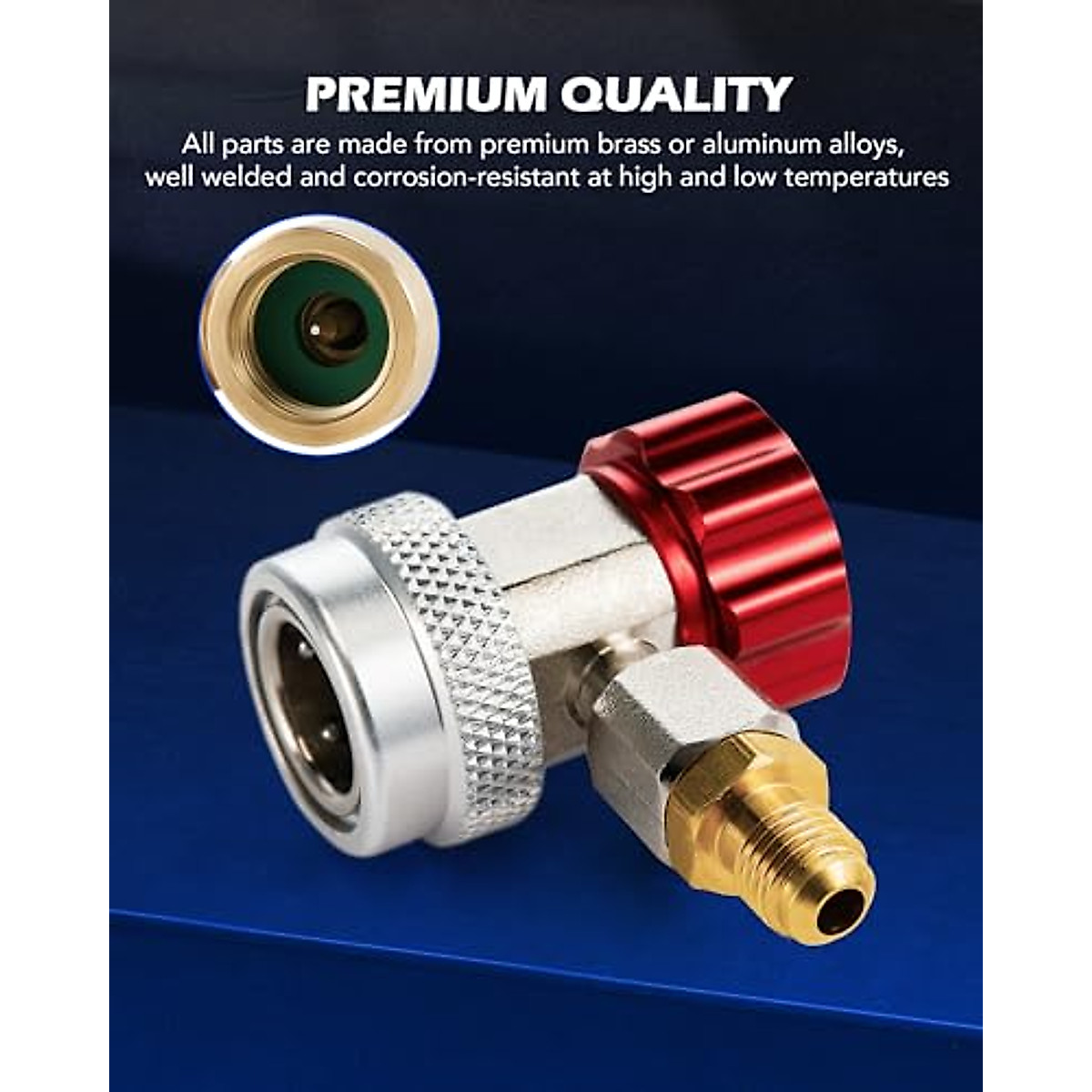 Orion Motor Tech AC Adapter Tool Kit, 8-Piece AC Gauge Hose Conversion Adapters Including R134A Can Tap, R134A Quick Couplers, R410 Adapters, Tank Adapter and Valve Core Remover