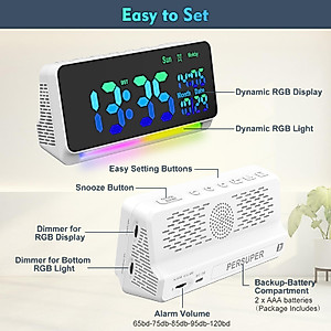 [120db Super Loud] Alarm Clocks for Bedrooms, 15 Wake Up Sounds, 7 Color Night Light, Dynamic RGB Color Changing, 0-100% Dimmer, Snooze, Large LED Display, Digital Clock for Heavy Sleepers Adults