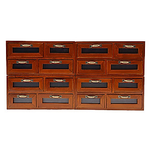 16-Drawer Wooden Storage Box,4 Pcs 23.6 * 7.3 * 12in VIntage Filing Cabinet in Wood,Wooden Desk Drawer Unit with Handles,Multi Level Countertop Drawer Organizer for Bedroom, Living room, Office
