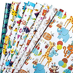 MAYPLUSS Wrapping Paper Sheet - Folded Flat - 8 Different Birthday Design (29.9 sq.ft.ttl.) - 19.6 inch X 27.5 inch Per Sheet