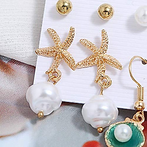 2023 New Women Vintage Originality Beach Clam Peal Earrings Suit Valentine Beaded Earrings (White, Free)
