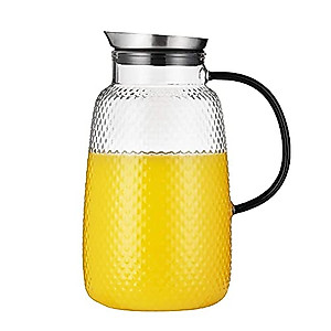 Purefold 80 ounces “Pineapple Series” Glass Pitcher with Stainless Steel Lid, Hot and Cold Water Carafe, Fruit Tea Coffee Maker, Ice Tea Pitcher, Juice Jar