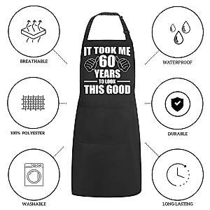 POTALKFREE 60th Birthday Gifts for Women Men, Funny Chef Aprons with Pockets, 60 Years Old Kitchen Cooking Grilling Apron for Grandma Grandpa Dad Mom