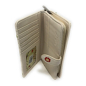 Shag Wear Gnome Forest Mushroom Large Whimsical Wallet for Women and Teen Girls Vegan Faux Leather Beige 7"