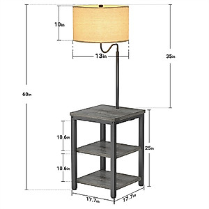 ANTLUX Floor Lamp with Side Table - USB Charging Port, Power Outlet End Table and Lamp, Modern Bedside Nightstand with Industrial Floor Light for Living Room, Bedroom, Edison LED Bulb, Gray