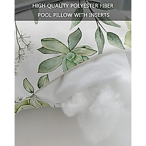 Recliner Head Pillow Ledge Loungers Chair Pillows with Insert Summer Tropical Succulent Plants Watercolor Lumbar Pillow with Adjustable Strap Outdoor Waterproof Patio Pillows for Beach Pool, 2 PCS