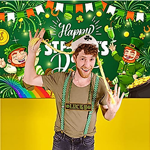JKQ Happy St. Patrick's Day Backdrop Banner 71 x 43 Inch Large Size Saint Patrick's Day Background Banner Shamrock St. Patty's Day Party Decorations Irish Lucky Day Indoor Outdoor Photo Booth Props
