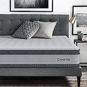 Queen Mattress, Coolvie 10 Inch Hybrid Mattress with Individually Pocket Coils and Dual Layer Cool Comfy Memory Foam, Hybrid Innerspring Mattress in a Box, Cushioning Euro Top Design, Medium Firm