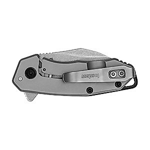 Kershaw Rate Folding Pocket Knife, Small Everyday Carry Knife with Assisted Opening, 8Cr13MoV Stainless Steel Blade, Pocketclip and Lanyard Hole,Grey