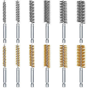 Bore Brush for Drill Wire Bore Brush Set Wire Cleaning Brush Set Stainless Steel Cleaning Brush for Power Drill Impact Driver(12 Pieces, Stainless Steel, Brass)