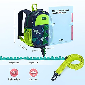 mommore Toddler Backpack, Kids Backpack with Leash, Dinosaur Backpack for Boys 2-4, Cute 3D Cartoon Preschool Kindergarten Backpacks, Green