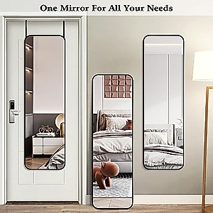 CTBRT 47x14 Inch Mirror Full Body Length Mirror Over The Door Hanging Mirror 47"x14" Wall Mounted Aluminum Alloy Frame Dressing Make-up Mirror for Entryway Bedroom Bathroom Living Room Black