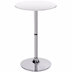 Leopard MDF Round Top Not Adjustable (41 INCHES Height) Bar Table, Pub Table with Silver Leg and Base (White)