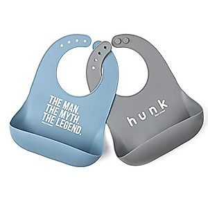 Bella Tunno Wonder Bib 2pk - Adjustable Silicone Baby Bibs for Girls & Boys, Durable and Waterproof BPA Free Silicone, The Man & Hunk