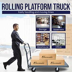 5Seconds Platform Cart Industrial Dolly Cart Heavy Duty 48” X 24” Platform Truck Commercial Cart Flatbed Platform Cart with 2000lb Capacity, Moving Cart 6” Swivel Wheels Flatbed cart, Push Cart