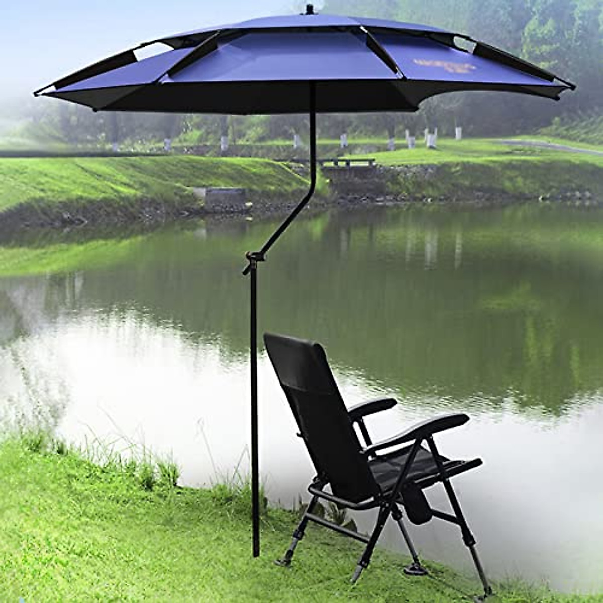 WYFFF 2.2m/7ft Patio Cantilever Umbrella, Hanging Blue Garden Umbrella, Octagonal Fishing Umbrella, for Garden, Deck, Backyard, Pool and Beach