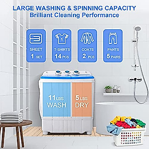 Nictemaw Washing Machine 16lbs Portalbe Washer and Dryer Combo 2-in-1 Compact Twin Tub Laundry Washer with Built-in Drain Pump 11lbs Washer and 5lbs Dryer Semi-automatic for Dorms, Apartments, RVs