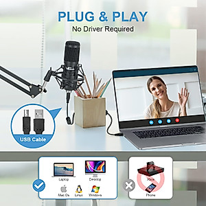 VeGue USB Microphone Kit, 192kHz/24Bit Streaming Podcast PC Condenser Computer Mic Set for Gaming, YouTube Video, Recording Music, Voice Over, Studio Mic with Adjustable Arm Stand (VG-016)
