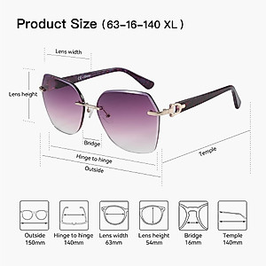 ZENOTTIC Oversized Rimless Sunglasses for Women Geometric Diamond Cutting Gradient Lens UV Protection Fashion Shades Trendy