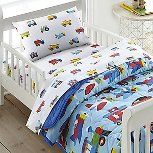 Wildkin Kids 100% Cotton Flannel Toddler Pillow Case for Boys & Girls, Measures 19 x 13.5 Inches Pillowcase for Kids, Soft & Breathable Fabric Pillowcases (Trains, Planes & Trucks)